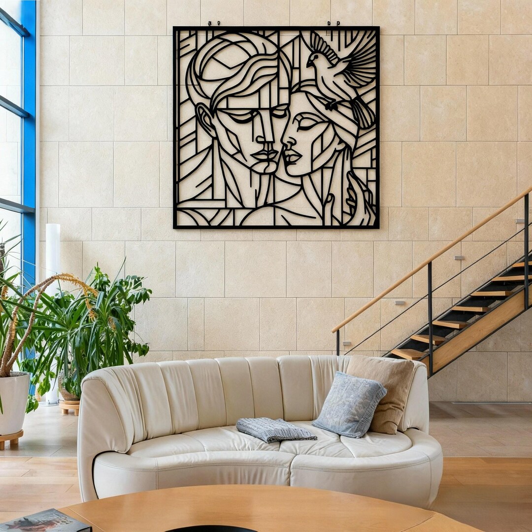 Laser Cut Metal Wall Art – Abstract Couple & Dove Design – Modern ...