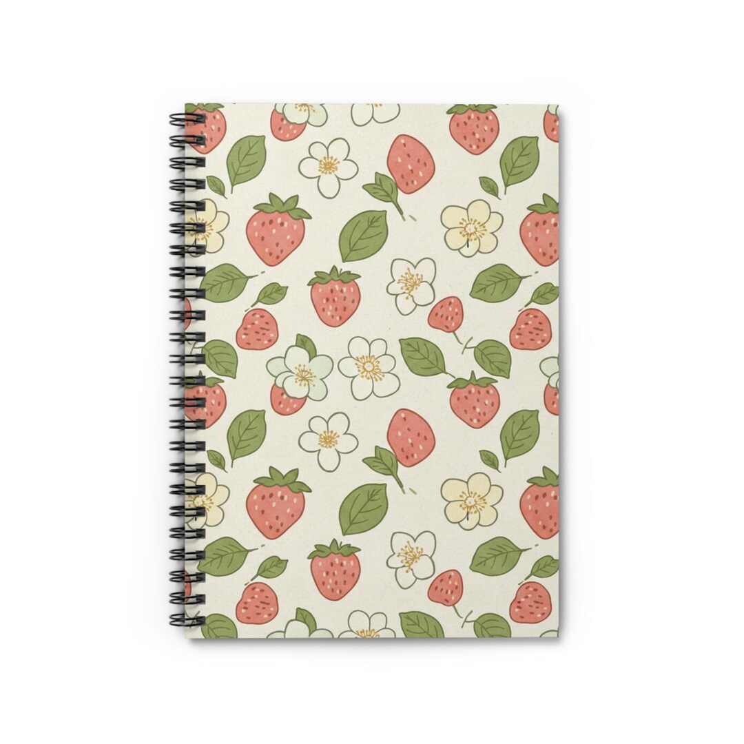 Strawberry Pattern Spiral Notebook | Cute Floral Fruit Ruled Journal - Etsy
