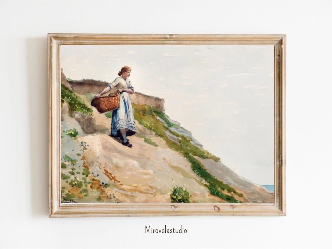 Winslow Homer Woman on Rocky Coast Watercolor Print, Beach House Decor ...