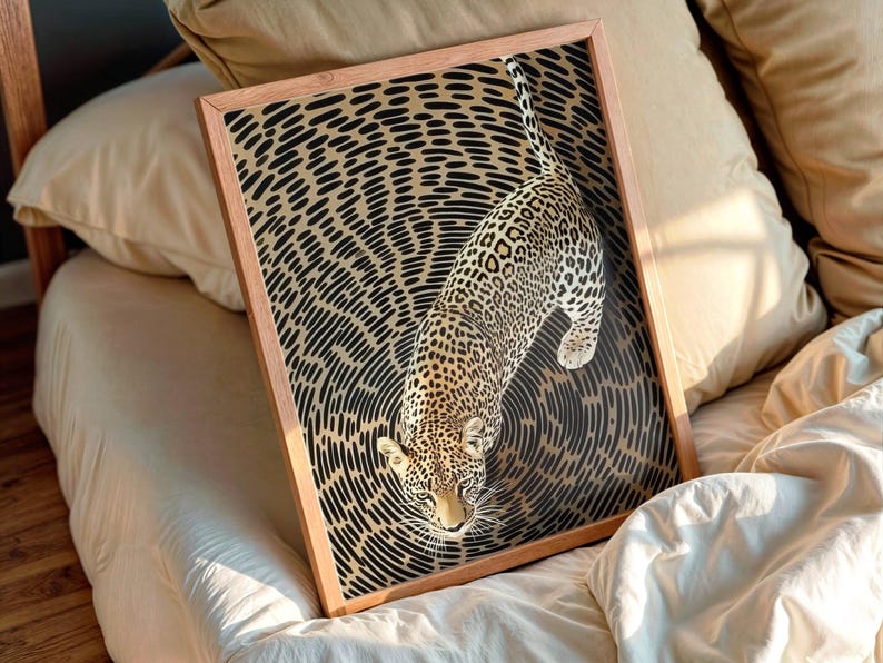 Leopard Print, Gold Black Hypnotic Optical Illusion, Animal Decor ...