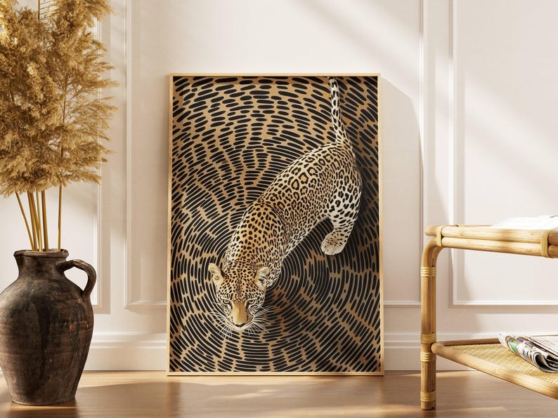 Leopard Print, Gold Black Hypnotic Optical Illusion, Animal Decor ...
