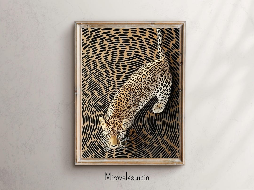 Leopard Print, Gold Black Hypnotic Optical Illusion, Animal Decor ...