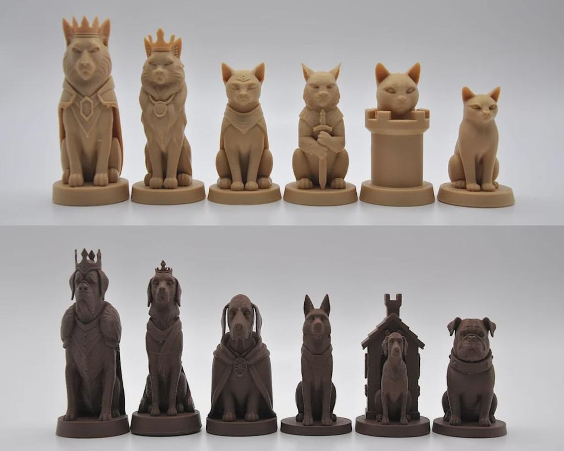 Cat Vs Dog Chess Set, 3D Printed Animal Chess Pieces, Cute Pet Lover ...