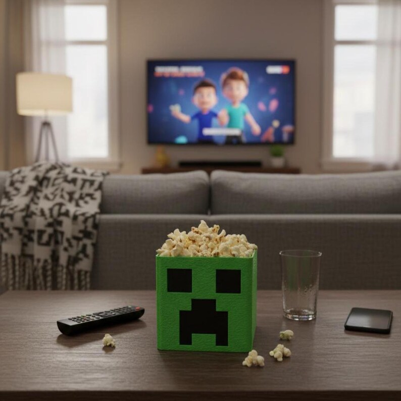 Minecraft Inspired Creeper Popcorn Bucket, 3D Printed Gamer Snack Box ...