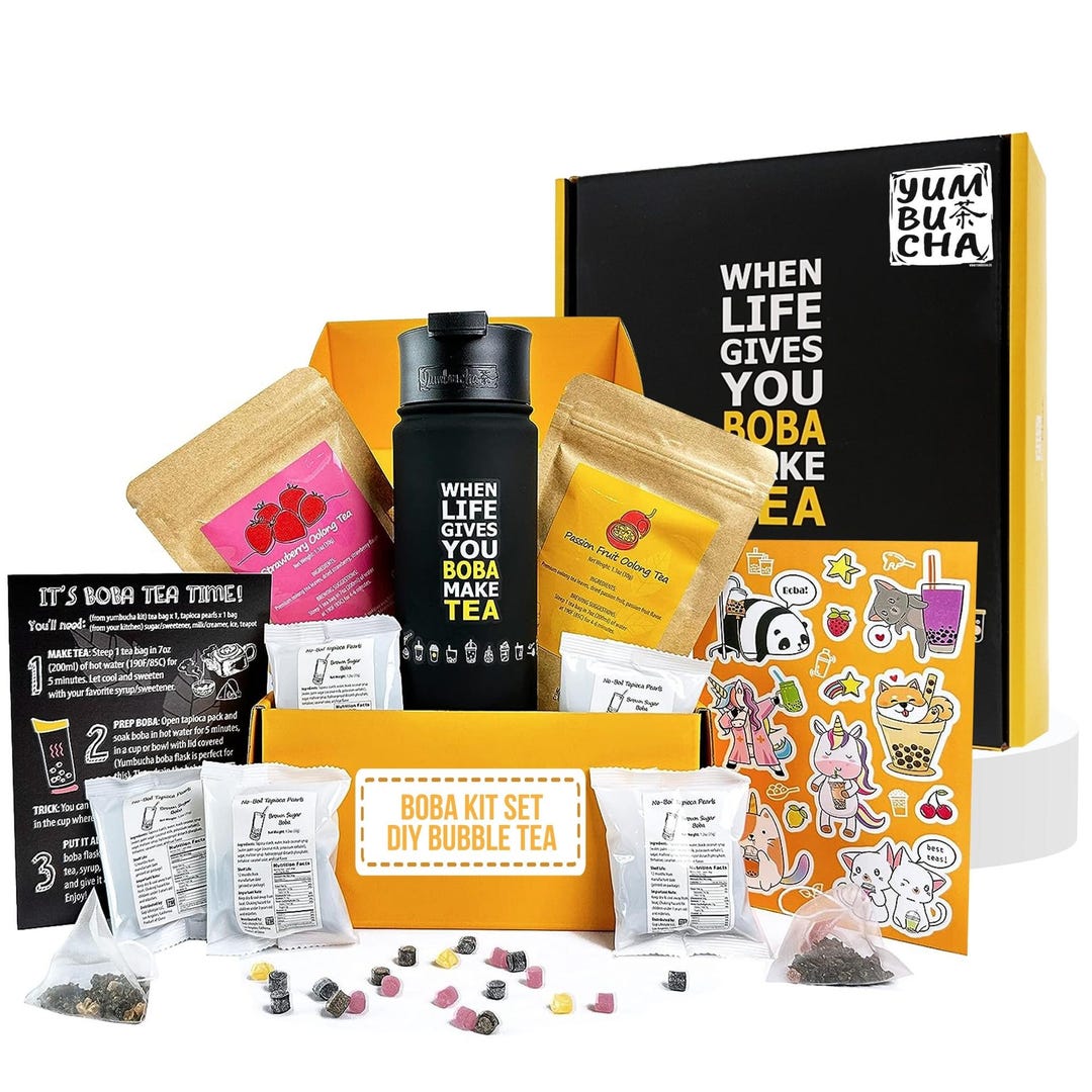 Absolute Boba Bubble Tea Kit (20 Drinks) + Reusable Boba Flask: Tapioca ...