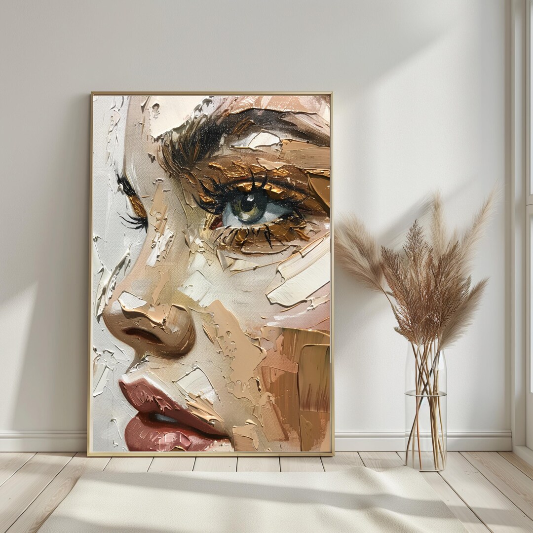 Abstract Female Face Wall Art, Modern Neutral Portrait Print, Minimal ...