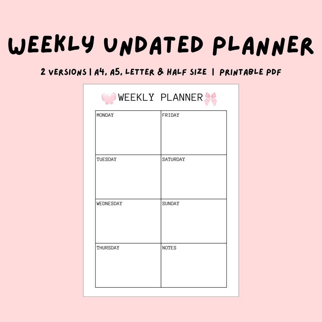 Minimal Weekly Planner Printable | A4 A5 Letter Sizes (PDF) - Etsy