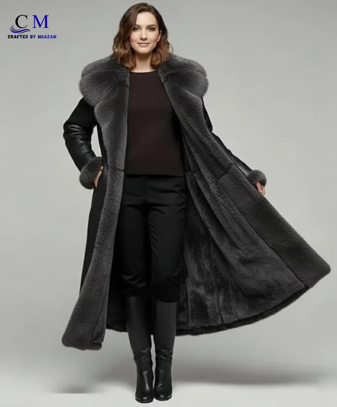 Women’s Multi Color Shearling Coat | Long Sheepskin Fur Lined Leather ...