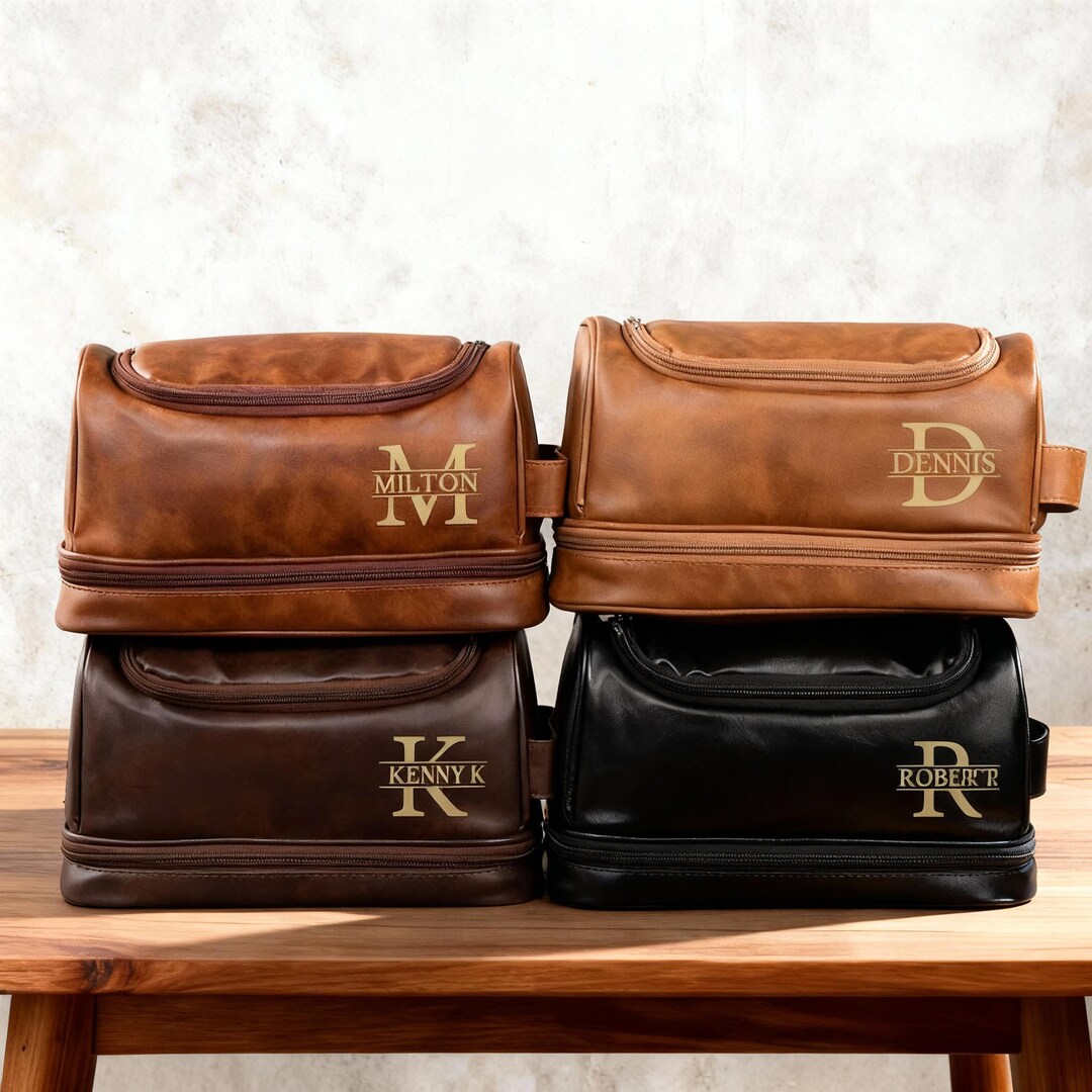 Custom Leather Bag for Men With Initials, Travel Dopp Kit Gift, Custom ...