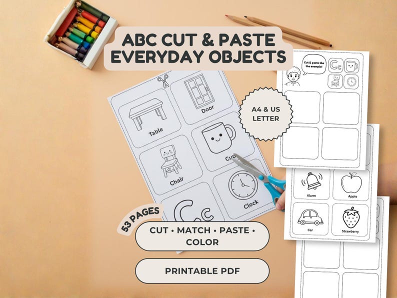 ABC Cut & Paste Worksheet | Preschool Fine Motor Skills (53 Pages PDF ...