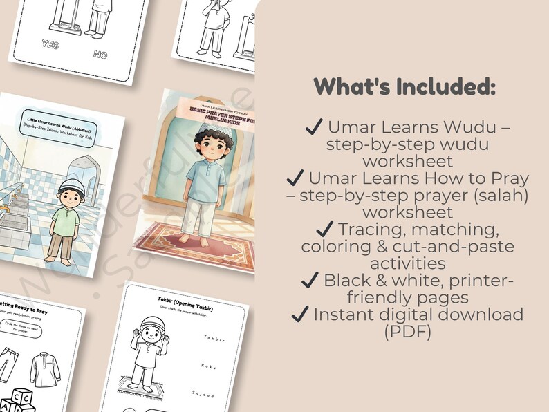 Muslim Kids Prayer & Wudu Worksheets | Preschool Activities | Islamic ...