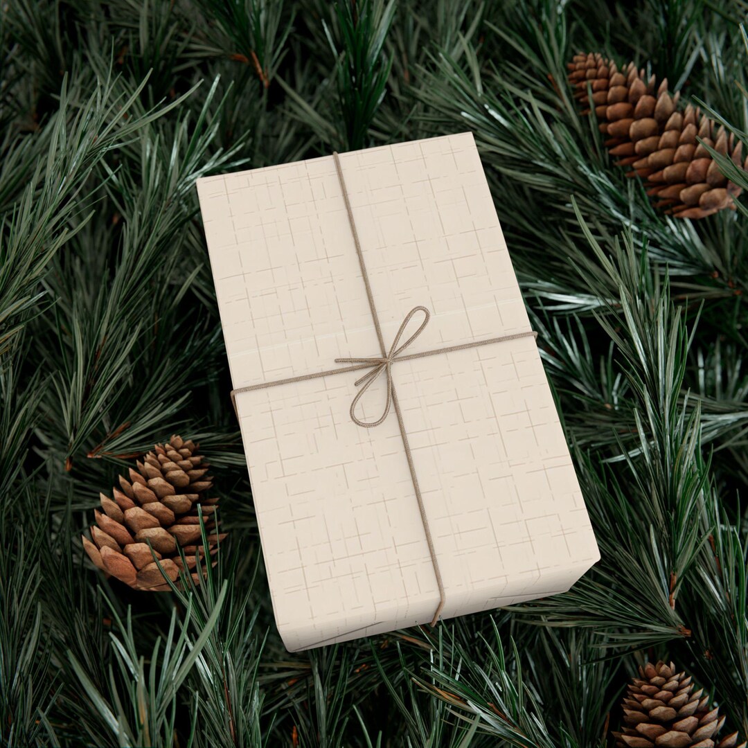 Neutral Linen Grid Gift Wrap Paper | Roll, Minimal Wrapping Paper - Etsy