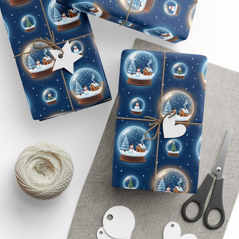 Snowman Snow Globe Pattern Wrapping Paper - Holiday Winter Roll - Etsy