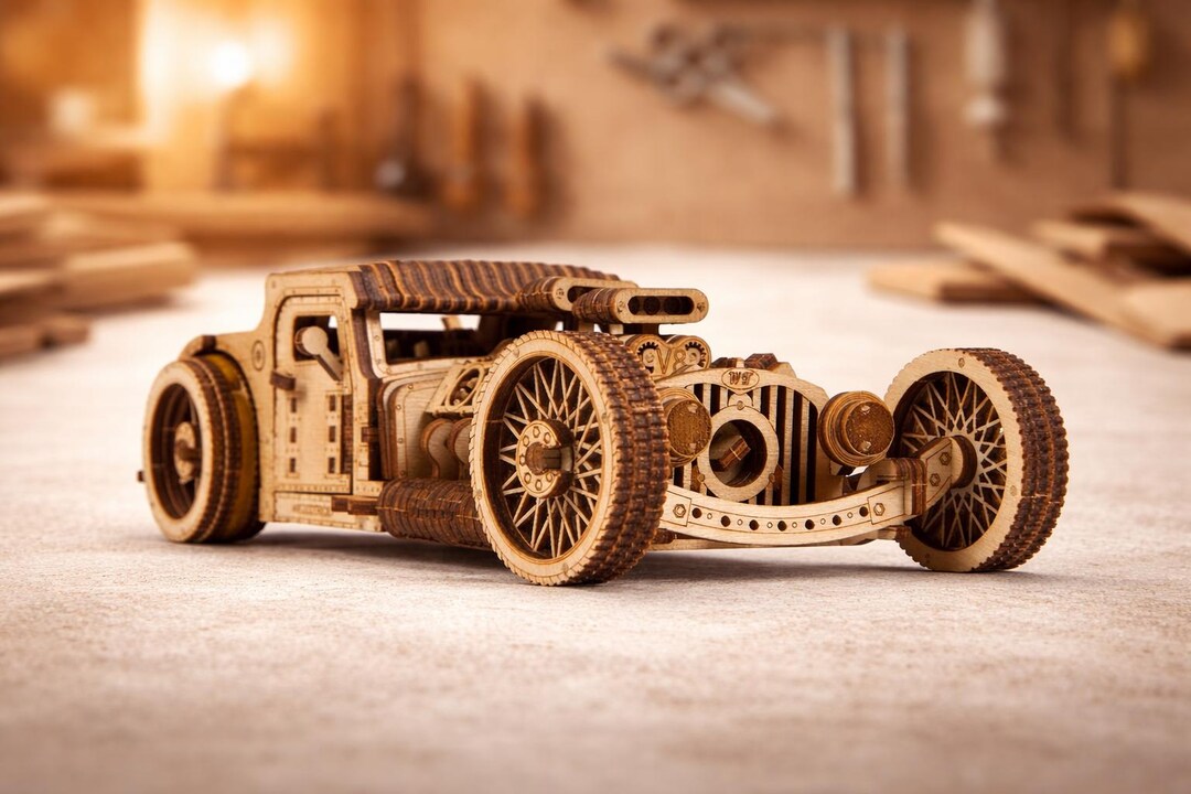 Laser Cut Wooden Hot Rod Car SVG | 3mm Mechanical 3D Puzzle | Vintage ...