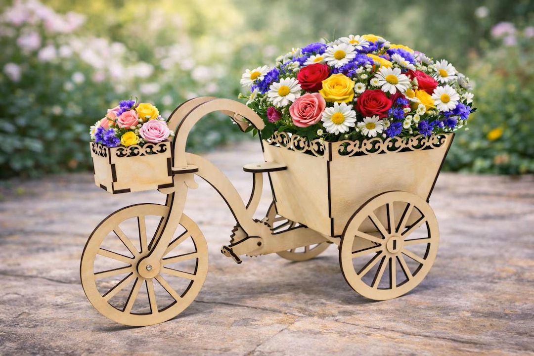 Laser Cut Tricycle Flower Basket SVG | Vintage Bicycle Planter (digital ...