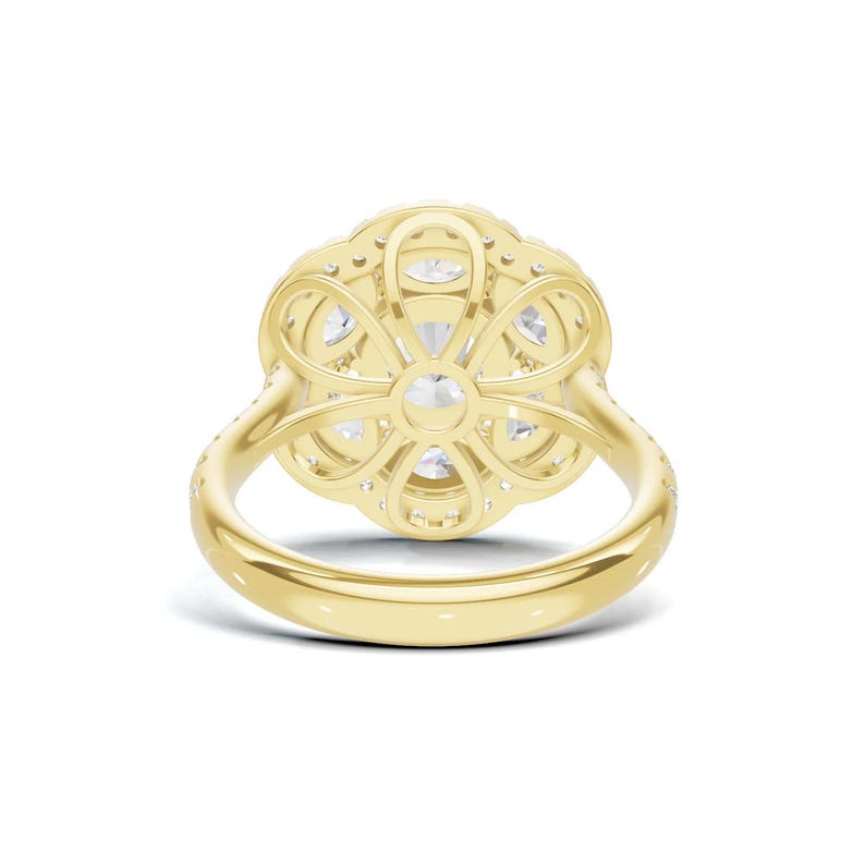 2 CT Round Lab Diamond Engagement Ring: 14K Yellow Gold Marquise Halo ...