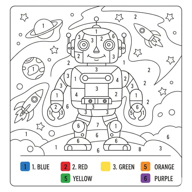 Space Rocket Color by Number for Kids, Toddler Learning Activity ...