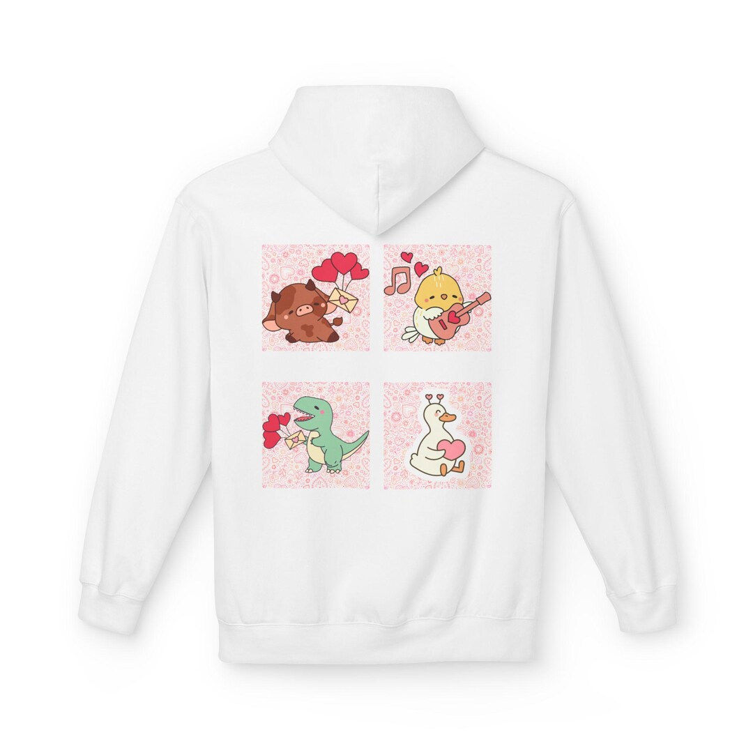 Cute Animal Quartet Hoodie | Kawaii Dino Chick Puppy Snail Illustration ...
