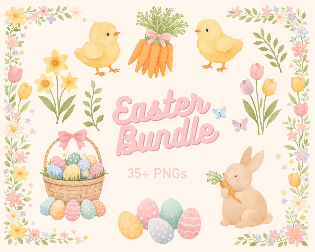 Watercolor Easter Clipart Digital Bundle, Pastel Illustration Bunny ...
