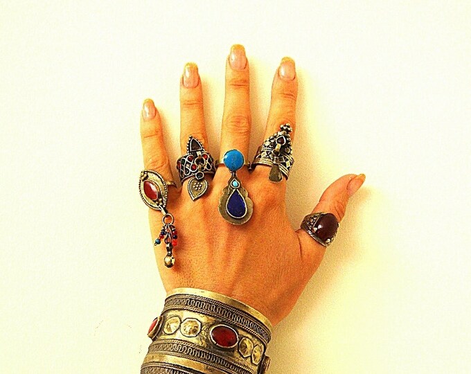 Tribal Jewelry Kuchi Ring Vintage Turquoise Red Green Blue - Etsy