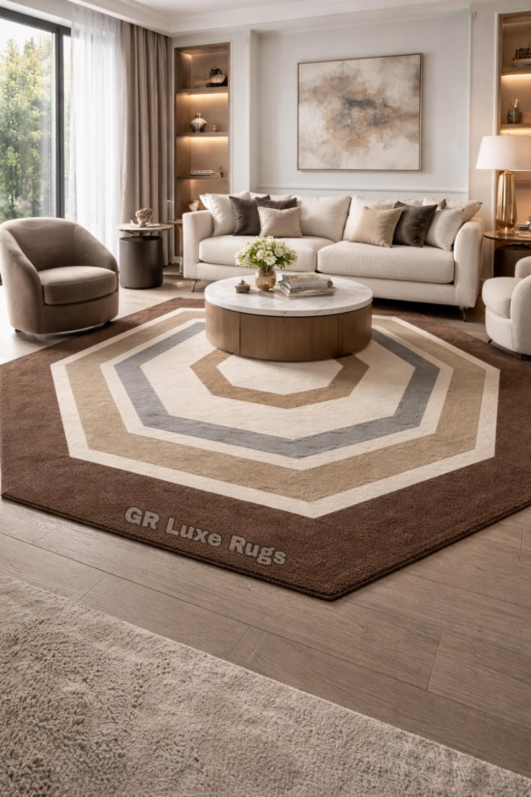 Hand Tufted Octagon Wool Rug, Modern Geometric Living Room Carpet ...