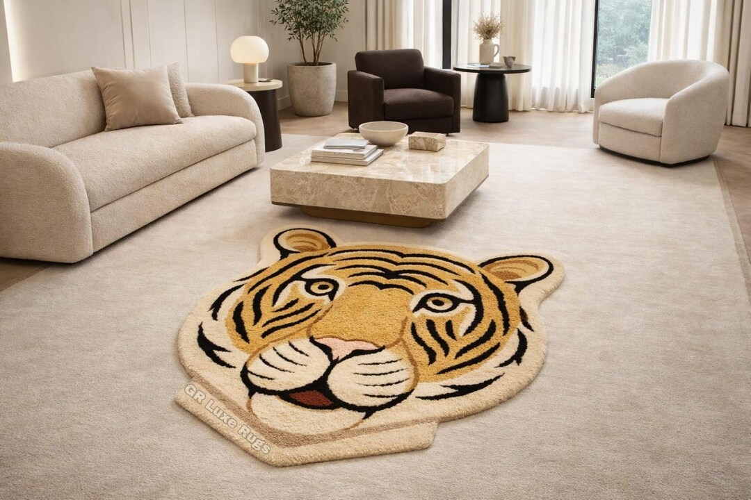 Tiger Head Tufted Rug, Handmade Luxury Animal Rug, Modern Living Room ...