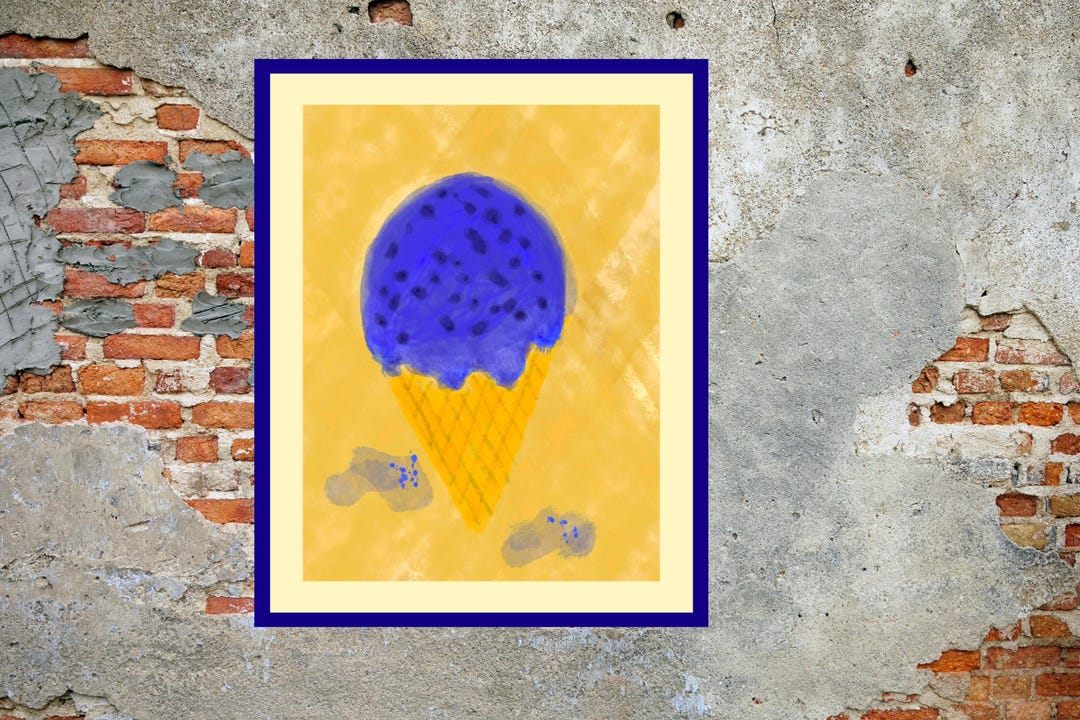Blueberry Ice Cream Cone Wall Art Print Painting Digital Download ...