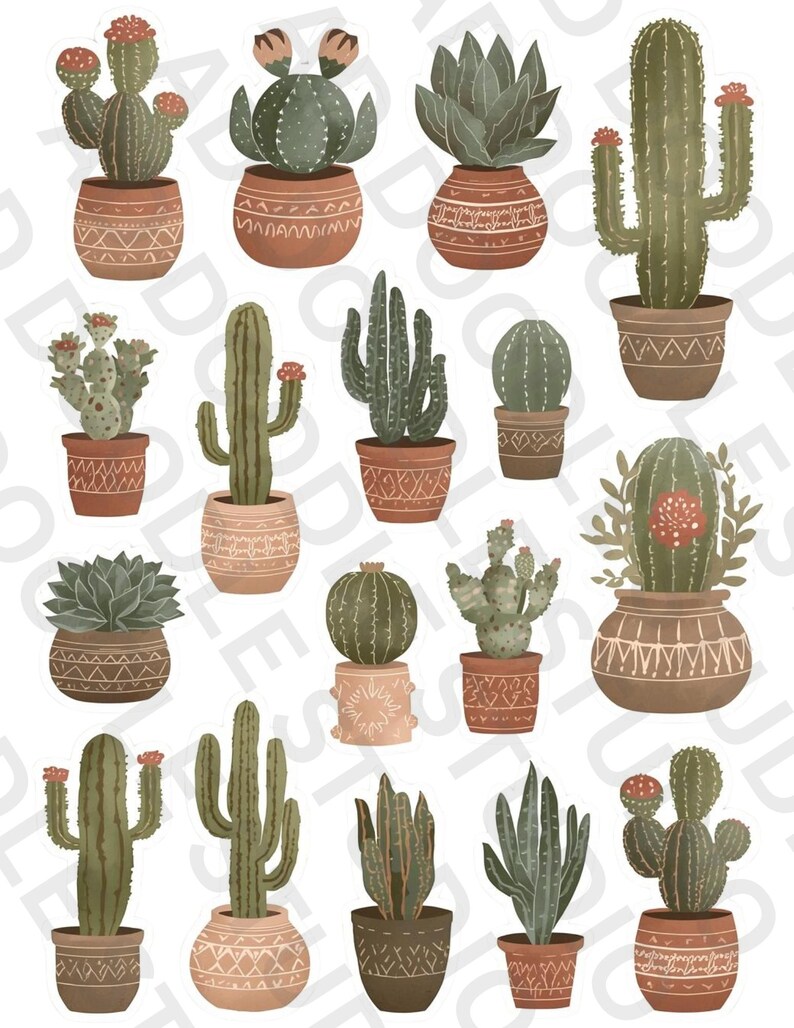 Cactus Sticker Sheet Printable | Cute Cactux Mix Stickers | Digital ...