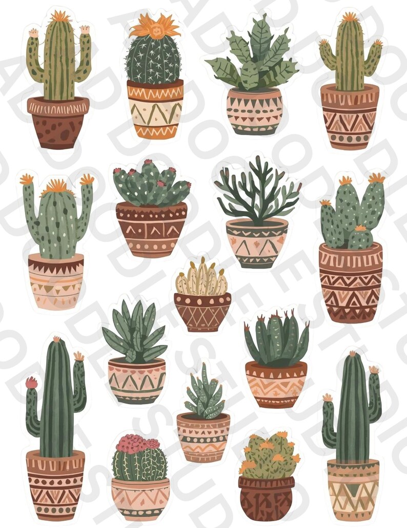 Cactus Sticker Sheet Printable | Cute Cactux Mix Stickers | Digital ...