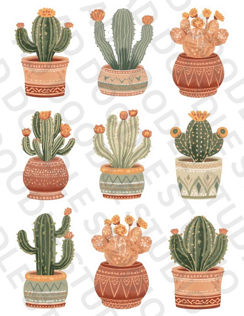 Cactus Sticker Sheet Printable | Cute Cactux Mix Stickers | Digital ...
