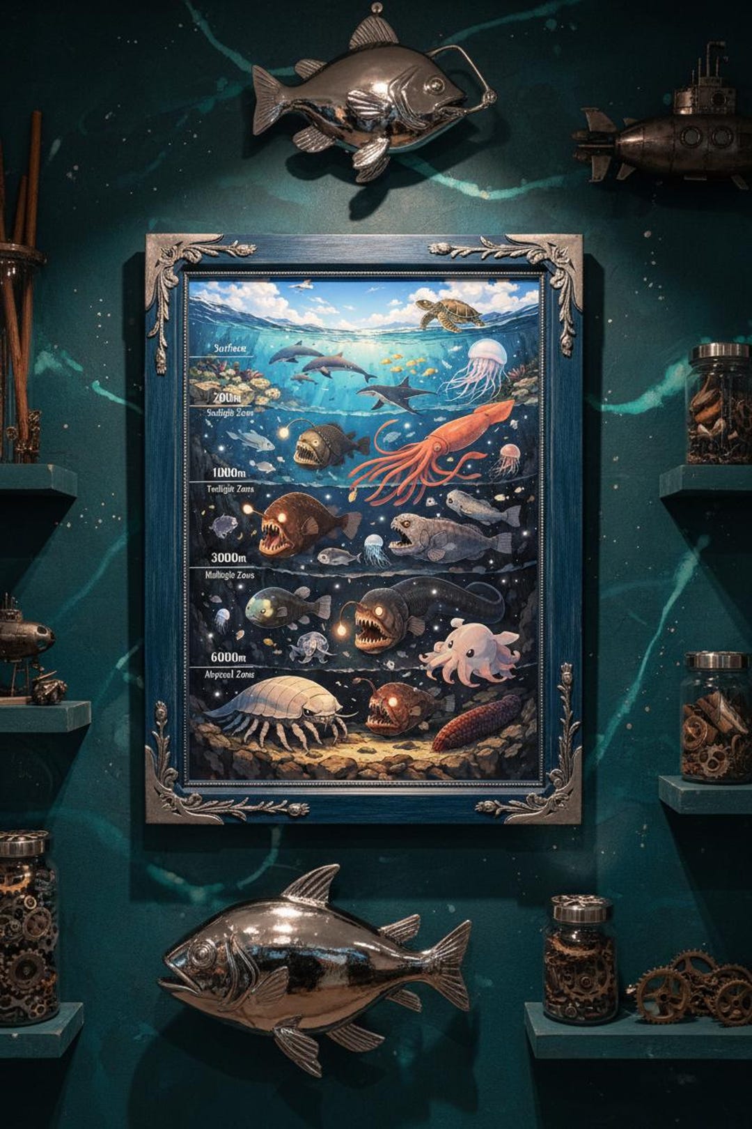 Ocean Depths Poster | Deep Sea Creatures Chart | Ocean Zones ...