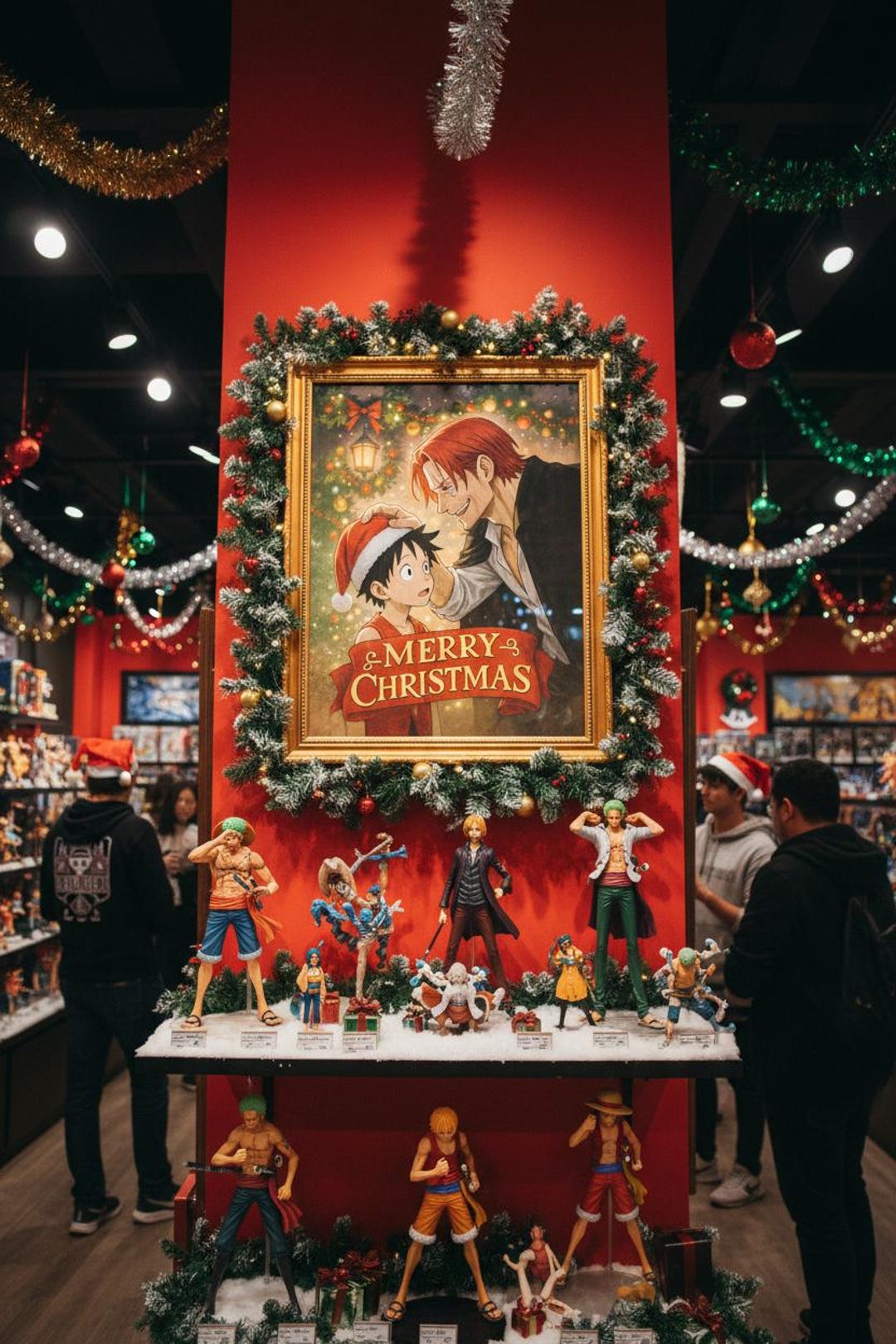 Shanks and Luffy Christmas Poster One Piece Holiday Anime Wall Art ...