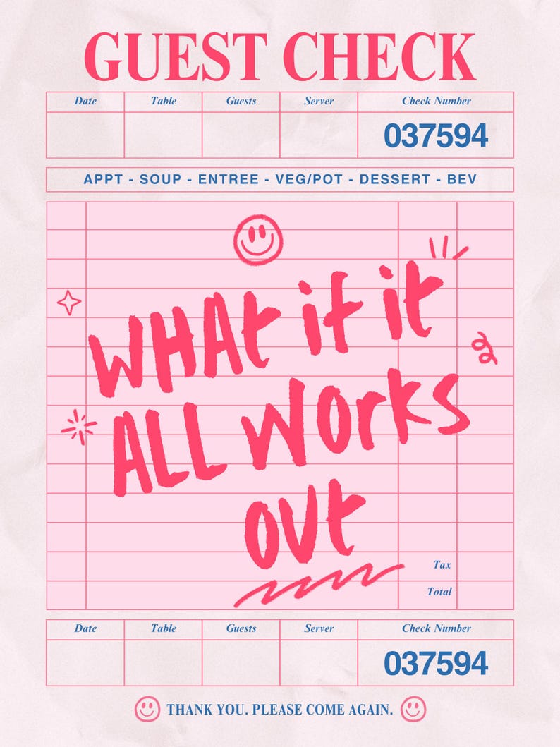 What If It All Works Out Pink Guest Check Poster - Etsy