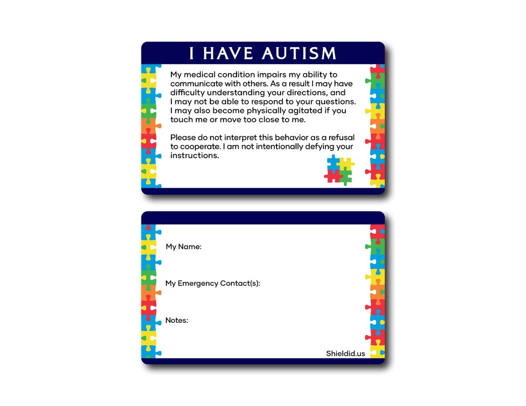 Autism Alert Wallet ID Card With Emergency Contact Info by Shieldid ...