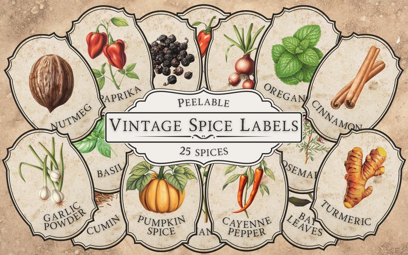 Vintage Spice Jar Labels, Water & Oil Resistant Kitchen Organization ...