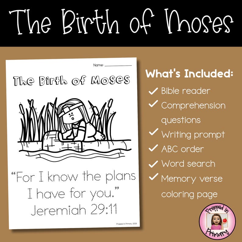 Birth of Moses Printable Bible Lesson | Mini Book, Worksheets (digital ...