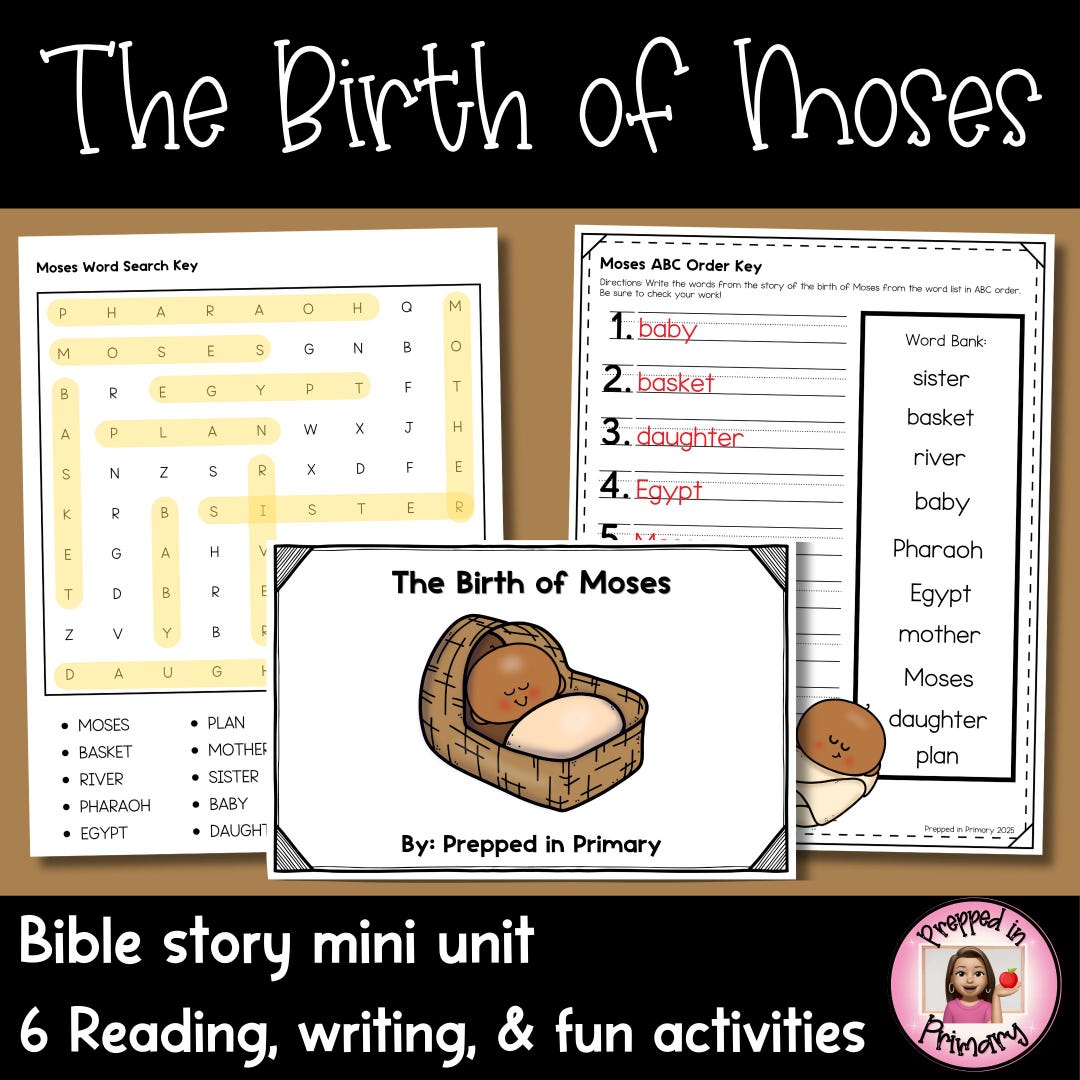 Birth of Moses Printable Bible Lesson | Mini Book, Worksheets (digital ...