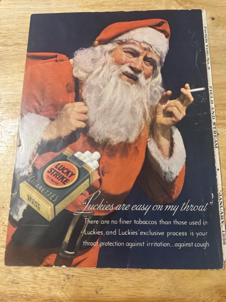 1936 Lucky Strike Santa Cigarette Ad Original Magazine Page Field ...