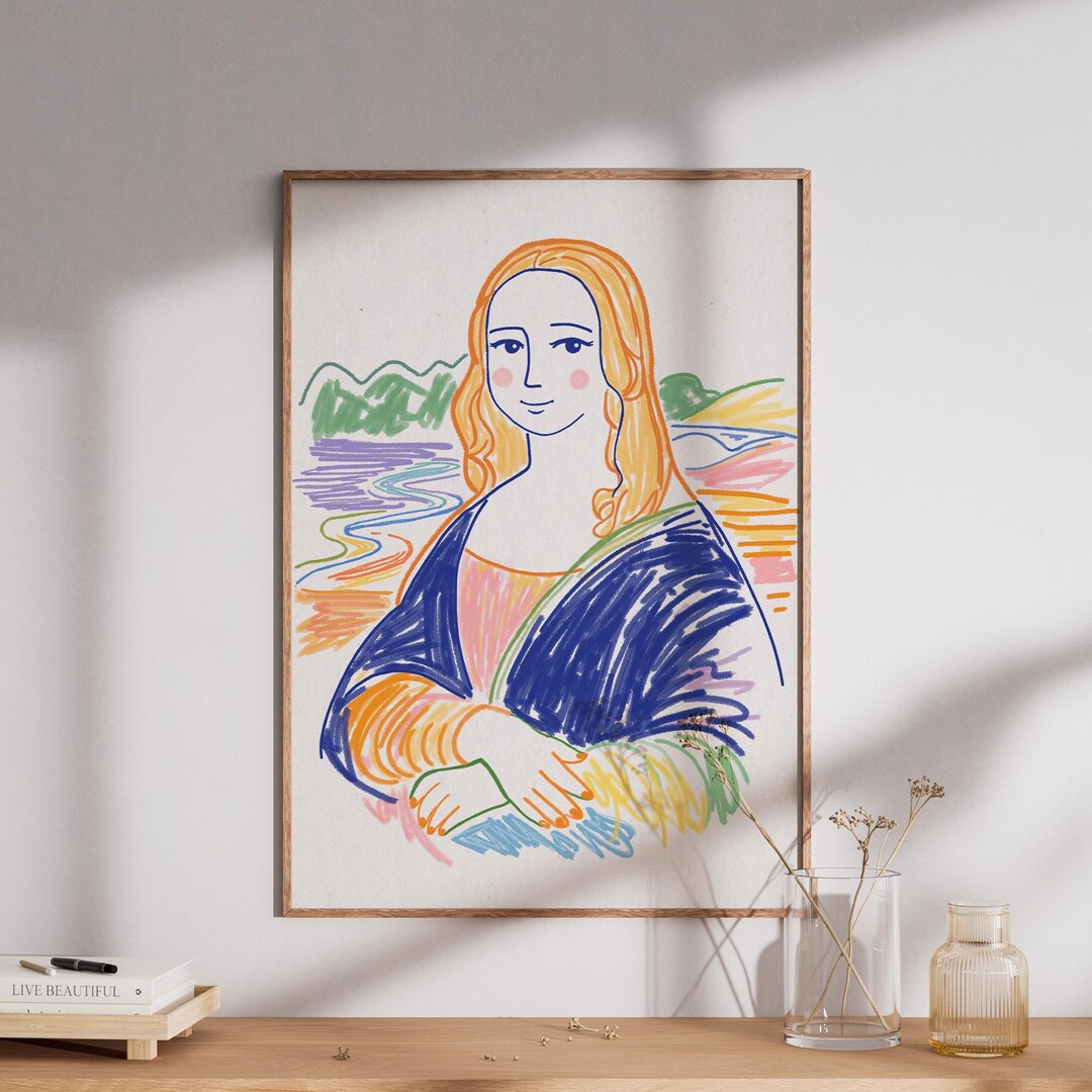 Colorful Mona Lisa Art Print – Modern Portrait Illustration, Whimsical ...