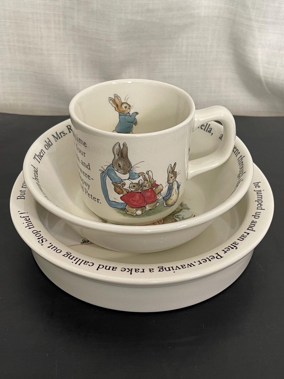 Wedgwood Vintage Beatrix Potter Peter Cottontail 3pc Child Set Bone ...