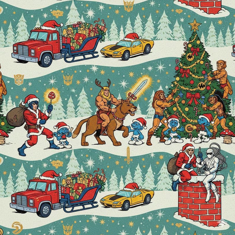 Retro 80s Cartoons Christmas Wrapping Paper: He-man, Gi-joe ...
