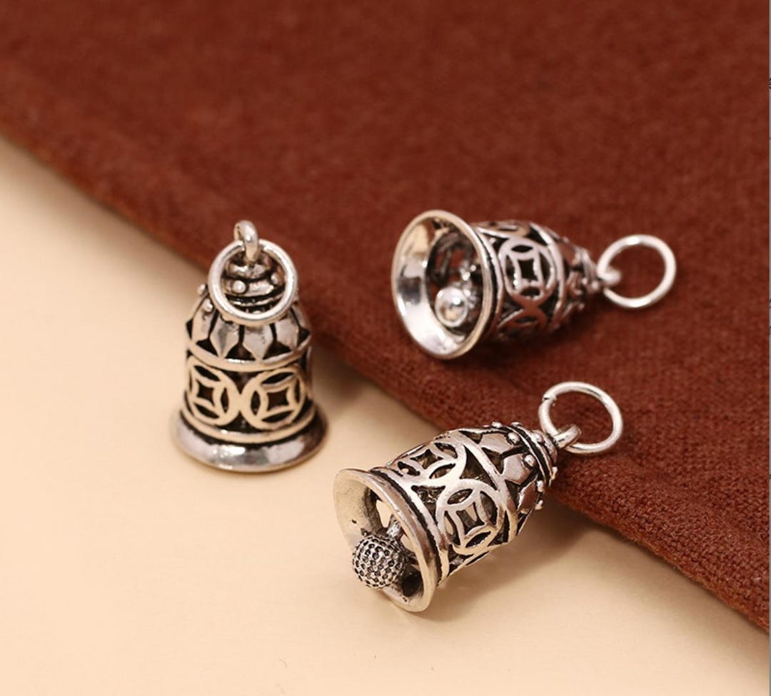Sterling Silver Bell Charm Peace Bell Charm 925 Silver Bell Pendant ...
