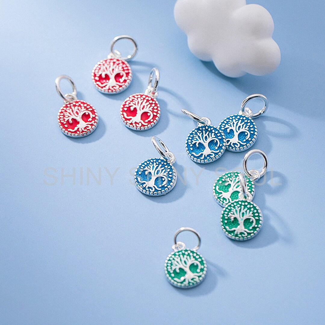 Sterling Silver Tree Charm Enamel Color Wish Tree Charm 8mm Tiny Tree ...