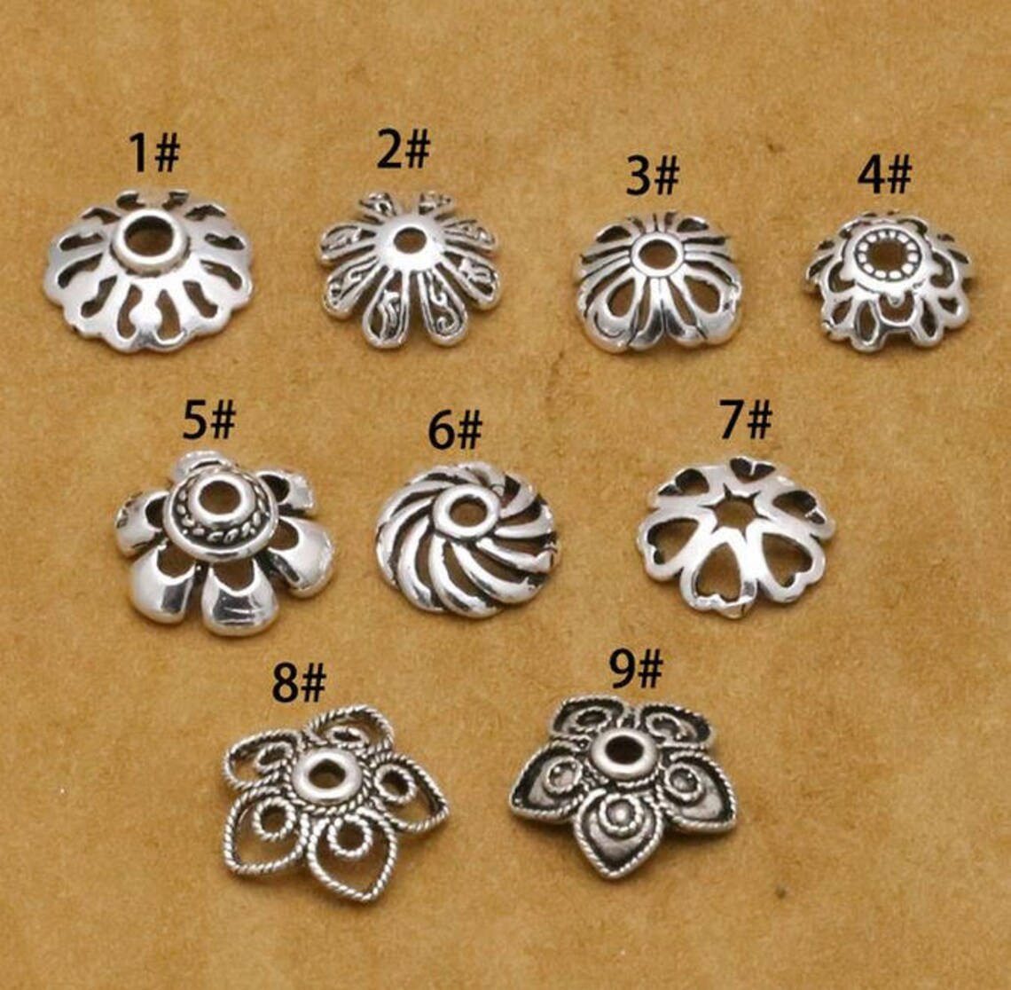 2pcs 925 Sterling Silver Bead Caps Hollowed Out Flower Bead | Etsy