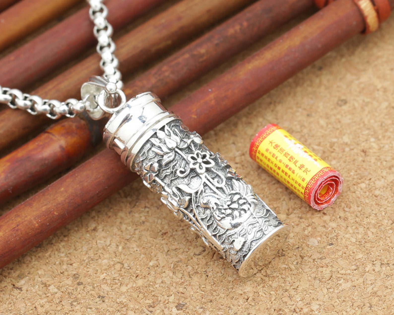 925 Sterling Silver Cylinder Prayer Pendants Silver Lotus | Etsy