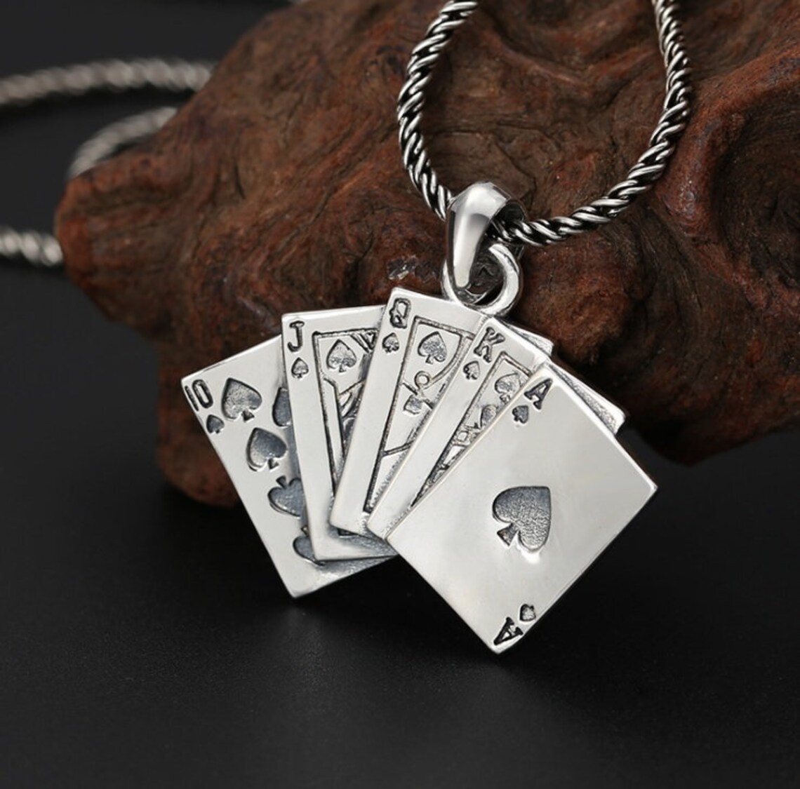 925 Sterling Silver Poker Pendant Playing Cards Pendant Silver Spade ...