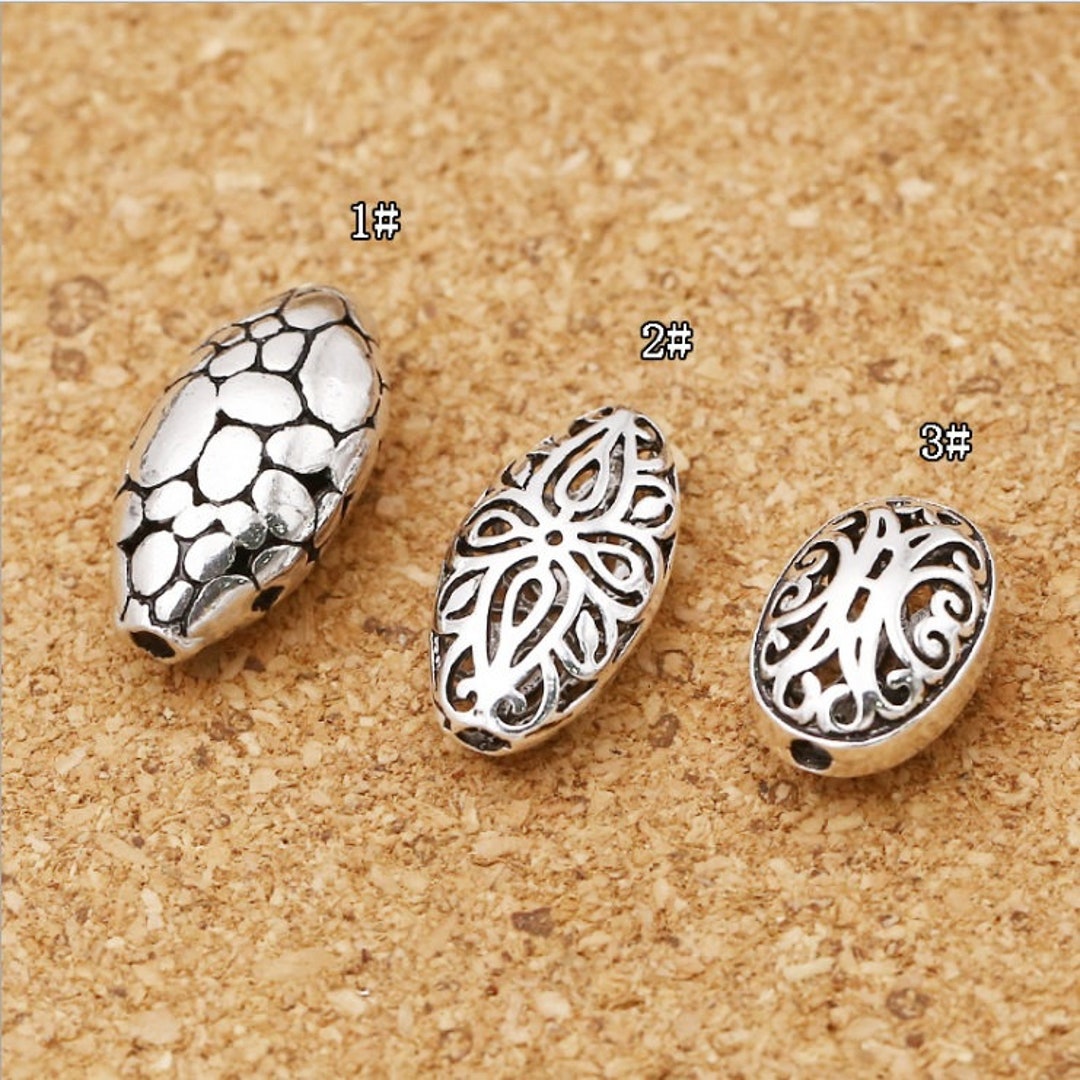 925 Sterling Silver Bead 10mm Oval Bead Silver Hollowed Bead Antique ...