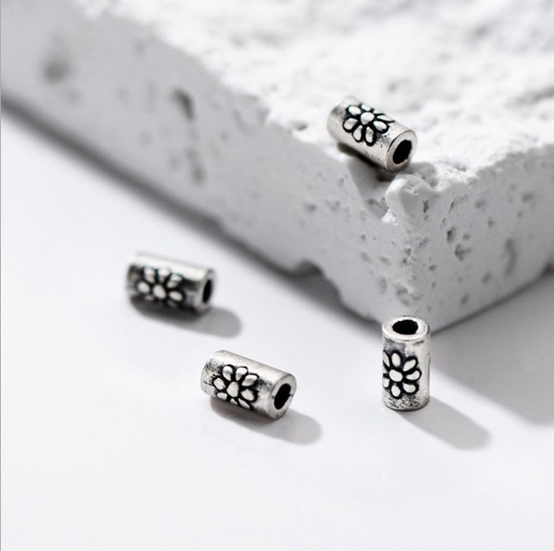 Sterling Silver Tube Beads 3mm Tiny Pipe Beads,antique Silver Column ...