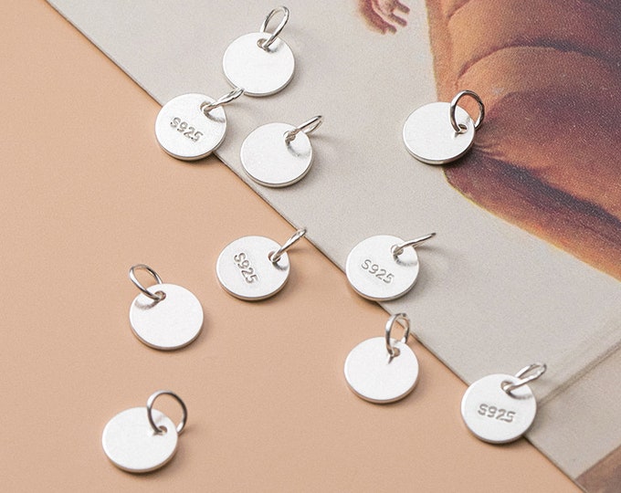 10 Sterling Silver Round Tag Charms, 925 Silver Circle Tag Charms, Coin ...