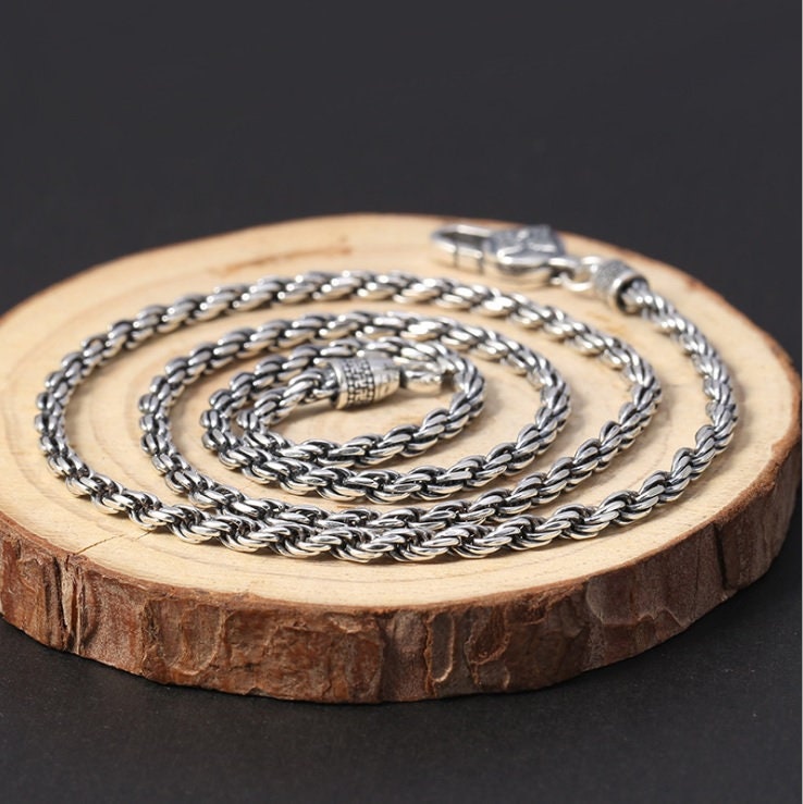 3mm Sterling Silver Chain Silver Twist Rope Necklace Antique | Etsy